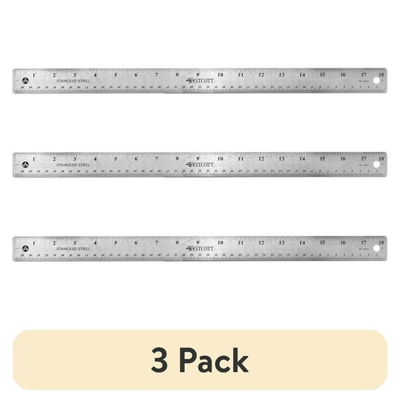 (3 pack) Westcott Standard 18" Stainless Steel Ruler, Non-Slip, Silver ...