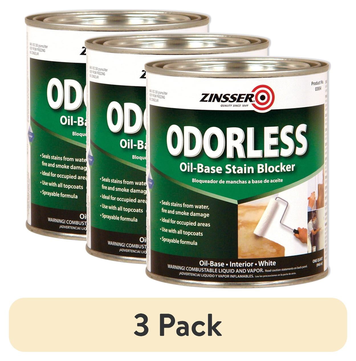 (3 pack) White, Zinsser Flat Odorless Oil-Base Stain Blocker- Quart, 6 ...