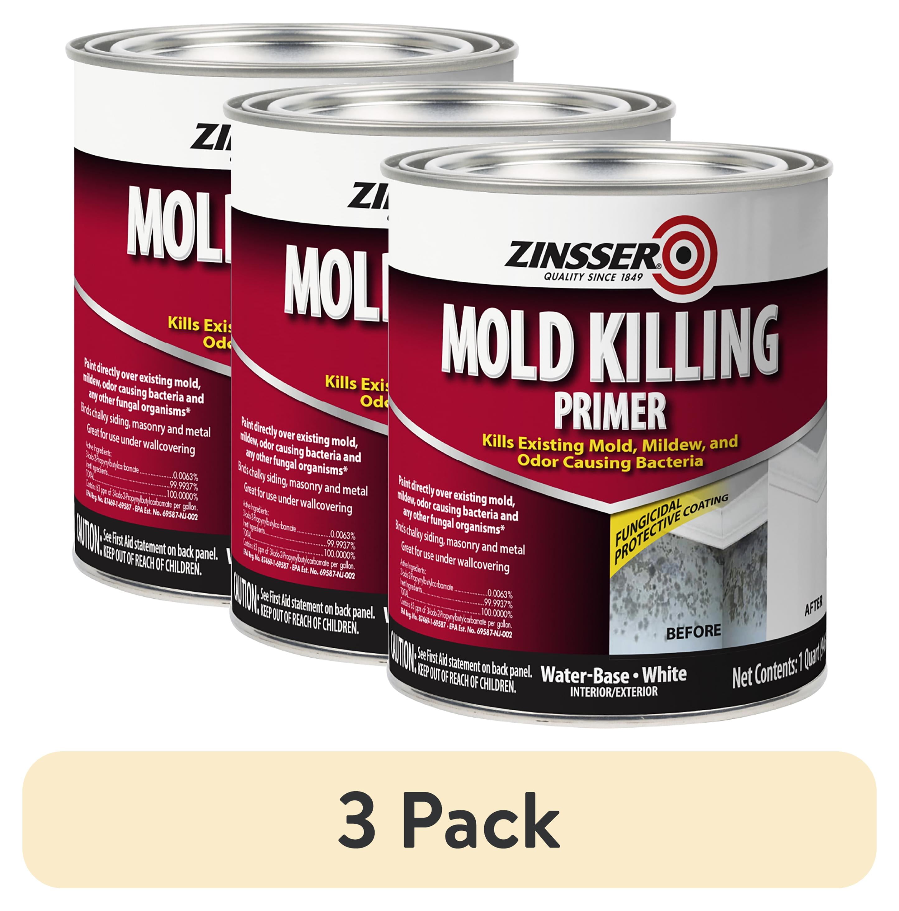 (3 pack) 4 Pack, White, Zinsser Mold Killing Flat Primer- Quart ...