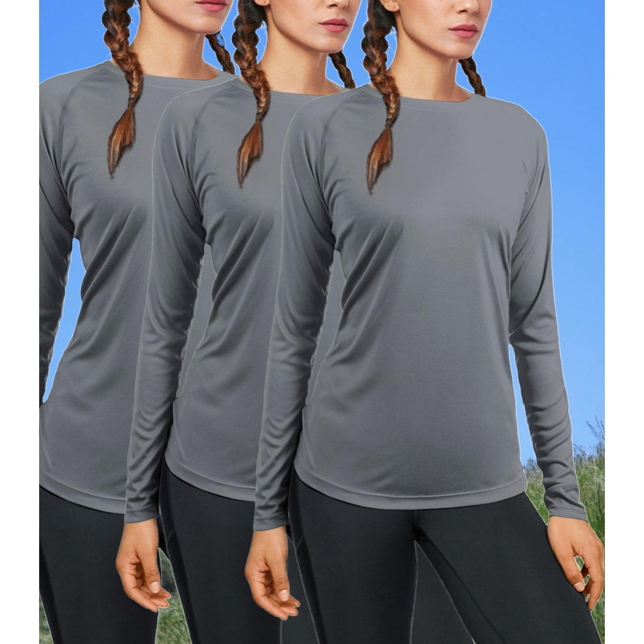 3 pack Women's Sun Protection Athletic Tops - Long Sleeve UPF 50+ UV ...