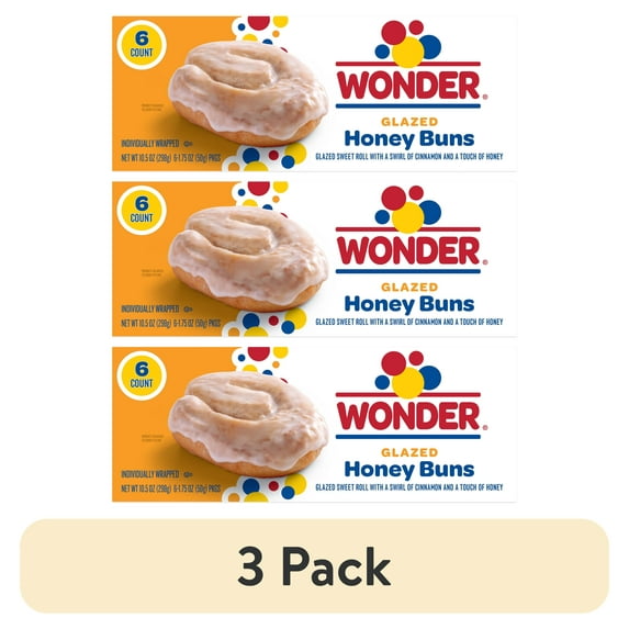 (3 pack) Wonder Glazed Honey Buns, Individually Wrapped Pastry Snacks ...