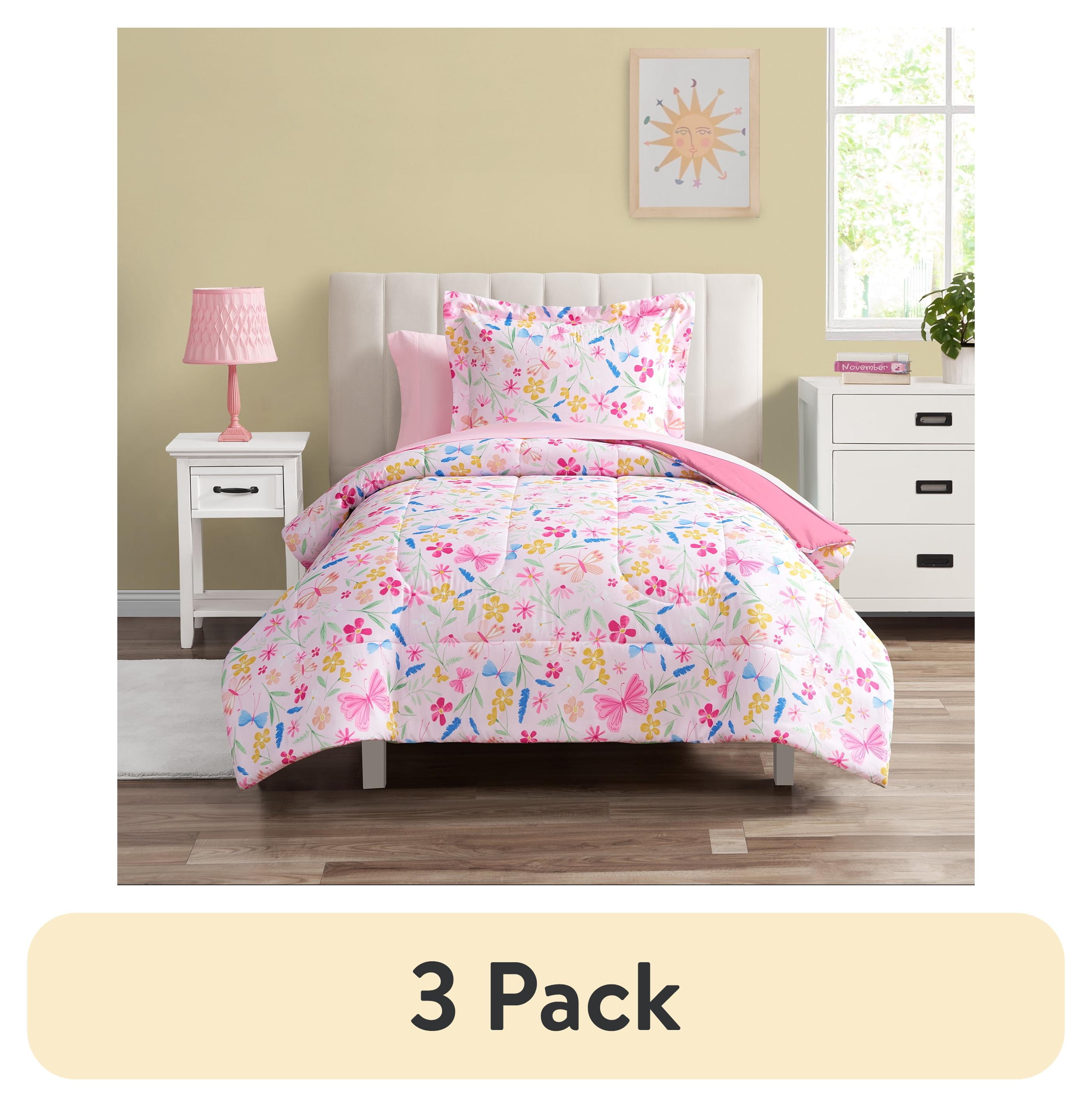 (3 pack) Your Zone 5 Piece Pink Wildflower Polyester Bedding Set for ...