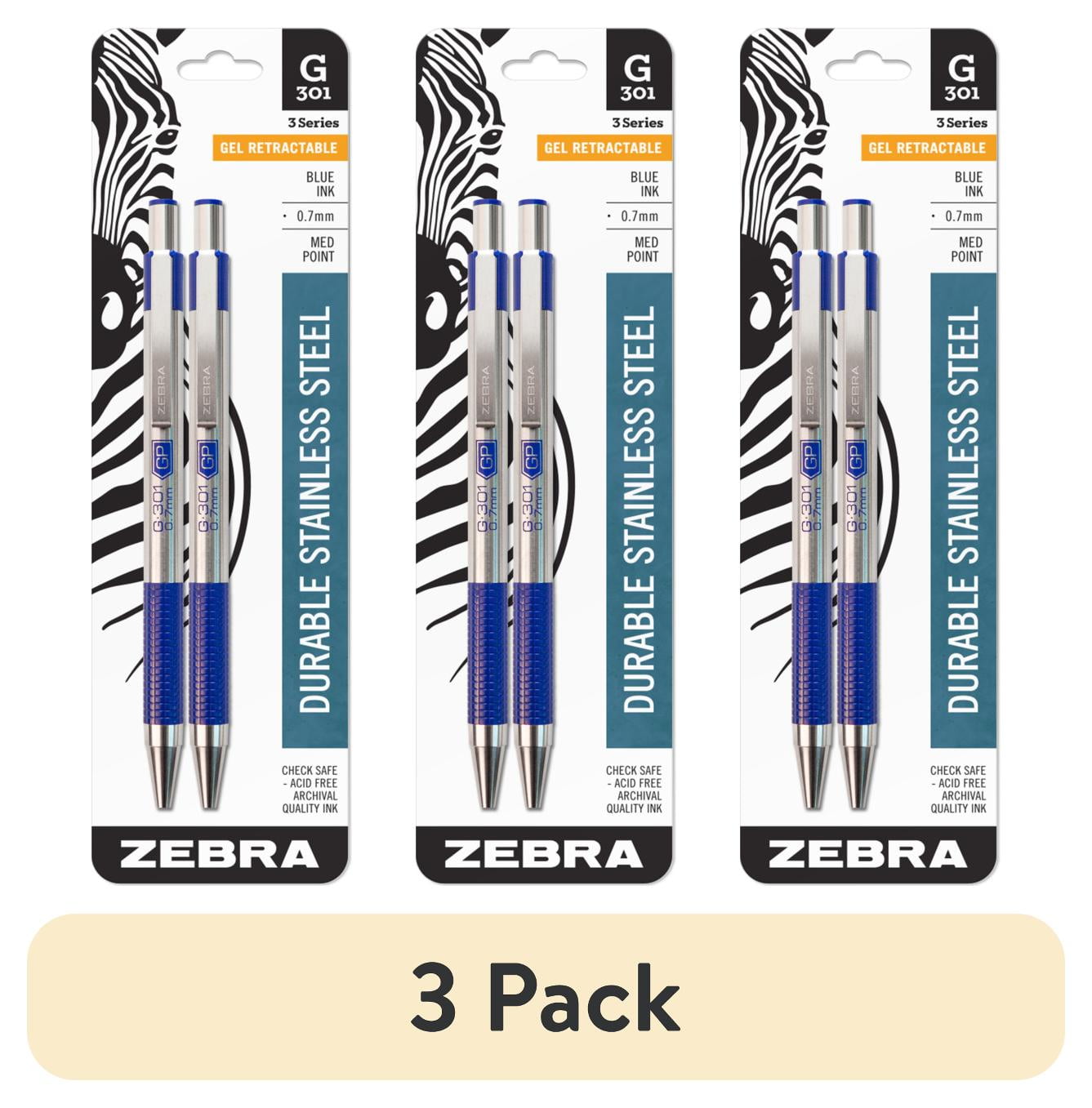 (3 pack) Zebra G-301 gel retractable pen, 0.7mm, blue ink, 2-pack ...