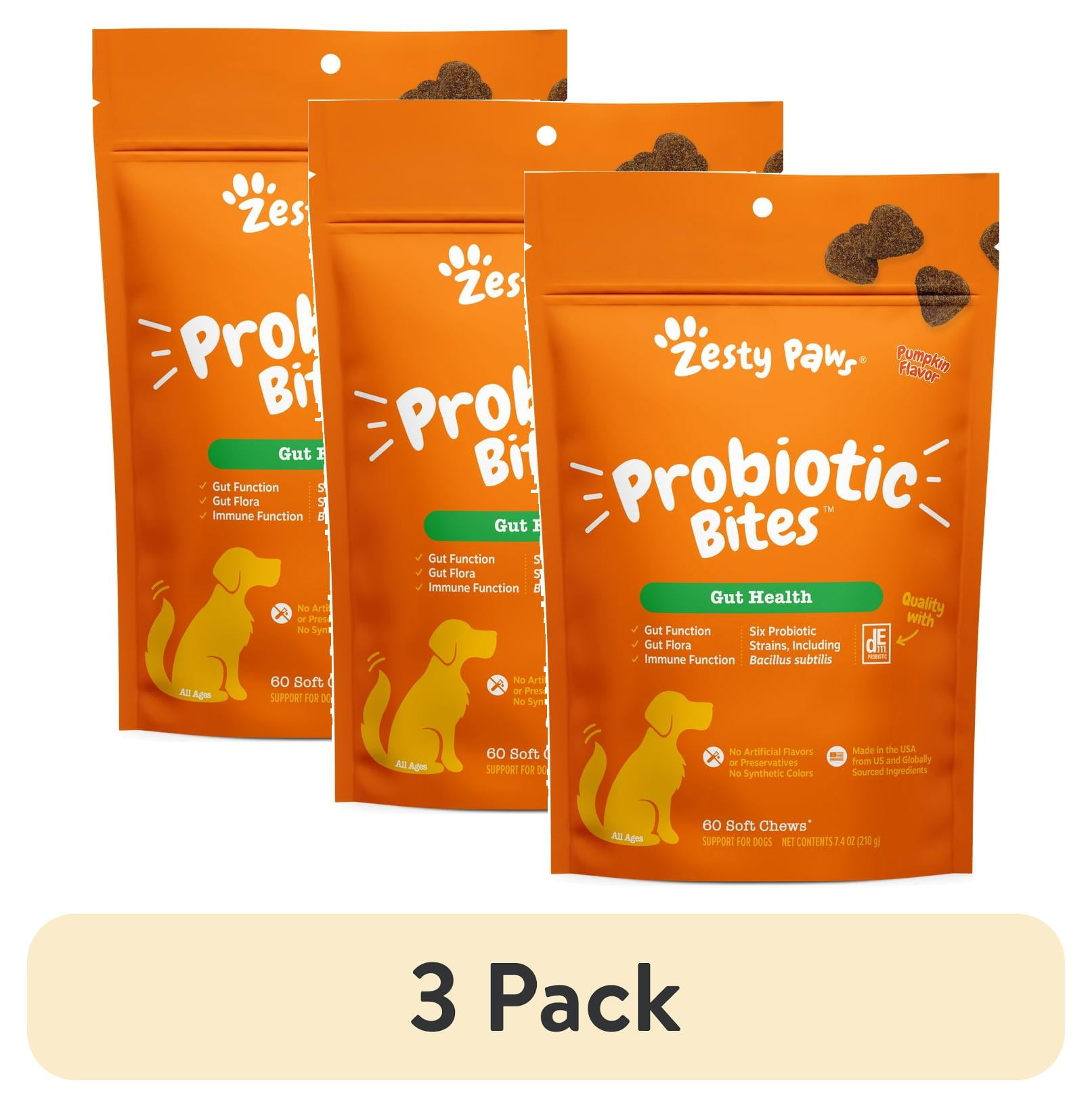 (3 pack) Zesty Paws Probiotic Bites Pumpkin Flavor Dog Supplement, 60 ...