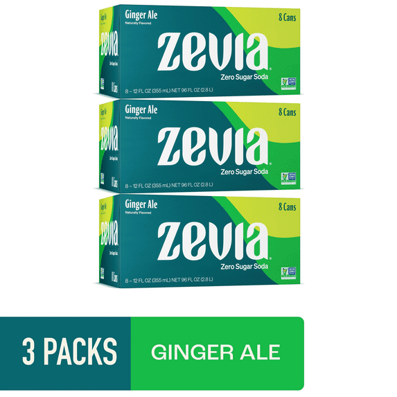 (3 pack) (3 Packs) Zevia Zero Sugar, 0 Calorie Caffeine-Free Ginger Ale ...