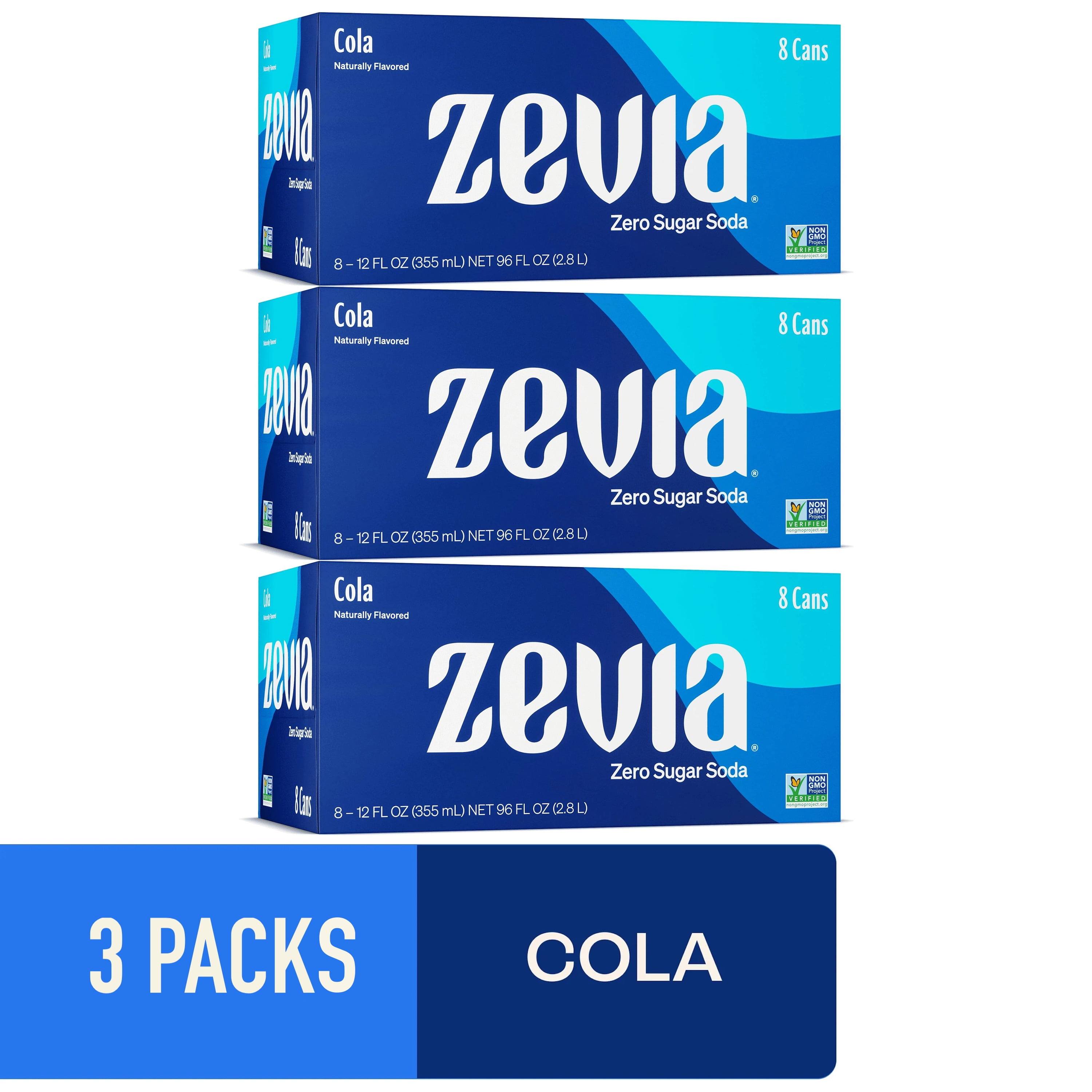 (3 pack) (3 Packs) Zevia Zero Sugar, 0 Calorie Cola Soda Pop, 12 fl oz ...