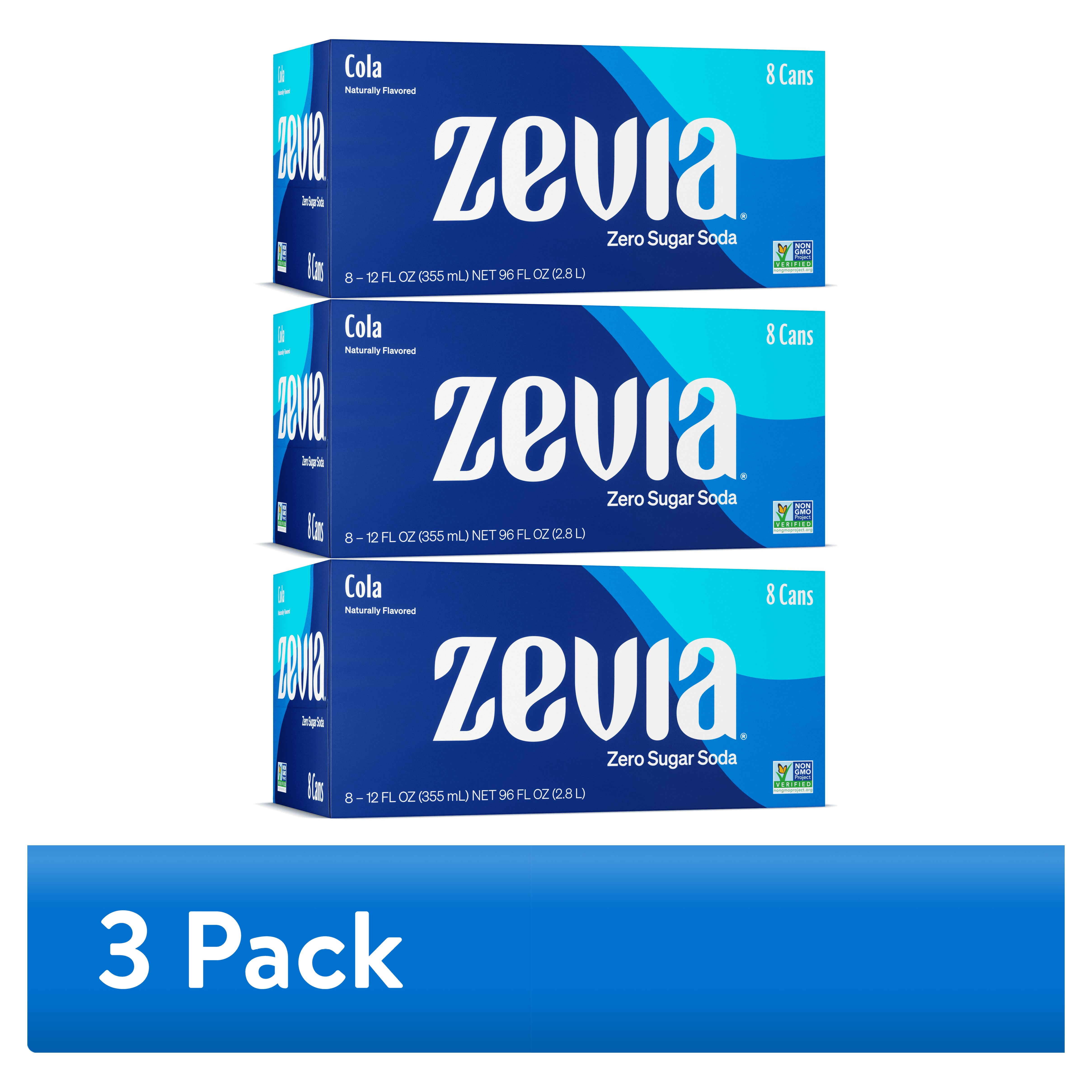(3 pack) Zevia Zero Sugar, 0 Calorie Cola Soda Pop, 12 fl oz, 8 Pack Cans - Walmart.com