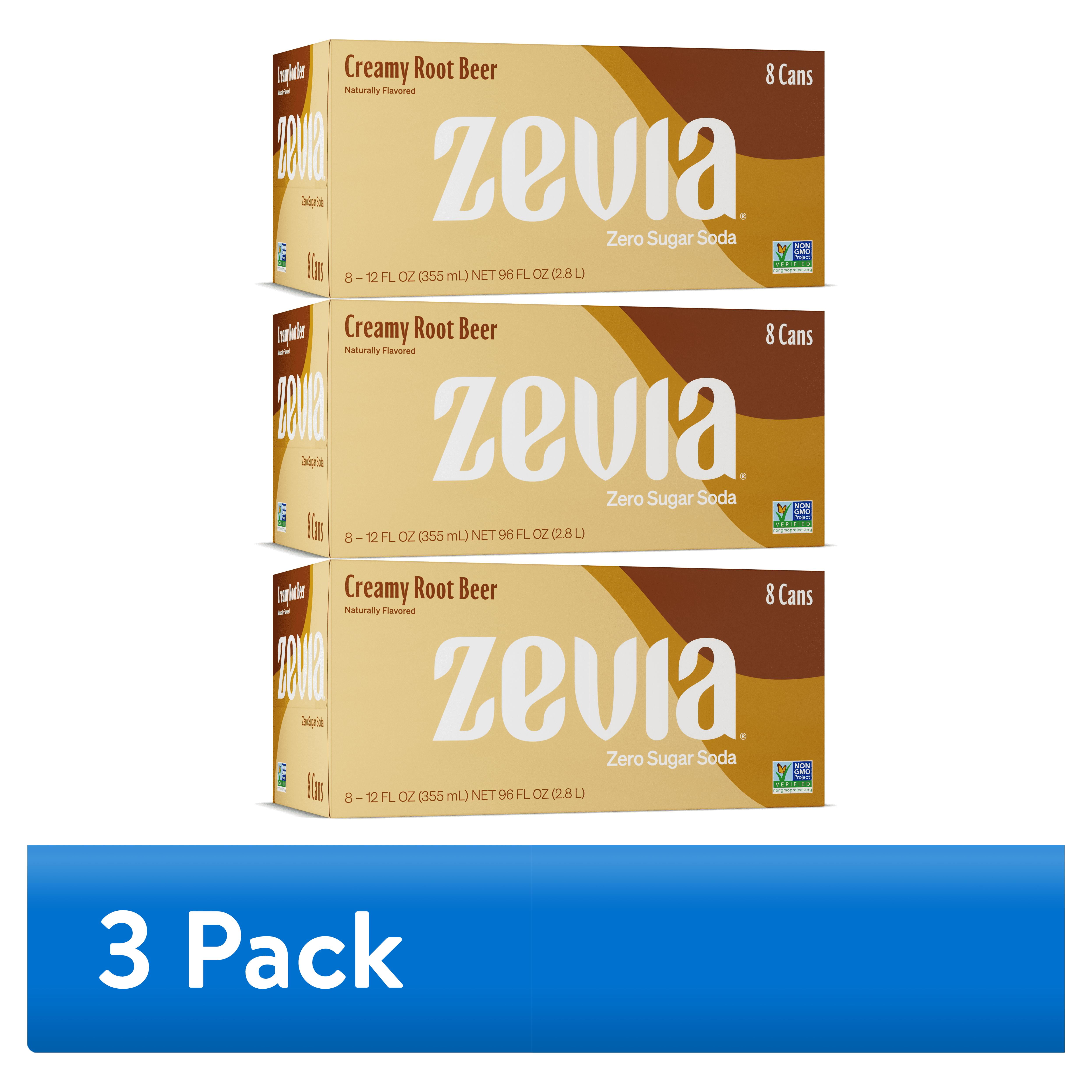 (3 pack) Zevia Zero Sugar, 0 Calorie Creamy Root Beer Soda Pop, 12 fl ...