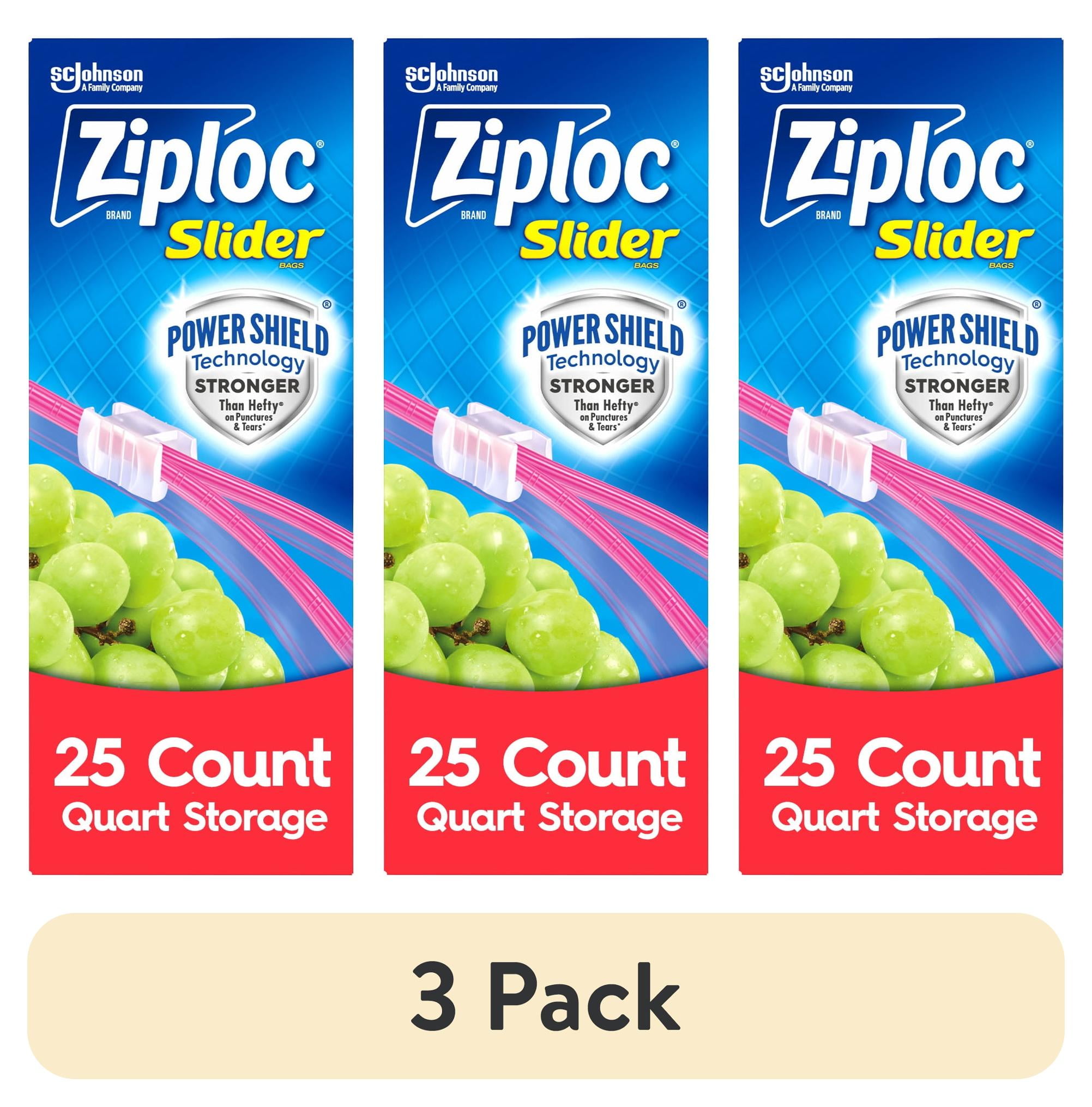 (3 pack) Ziploc® Brand Slider Quart Storage Bags with Power Shield Technology, 25 Count ...