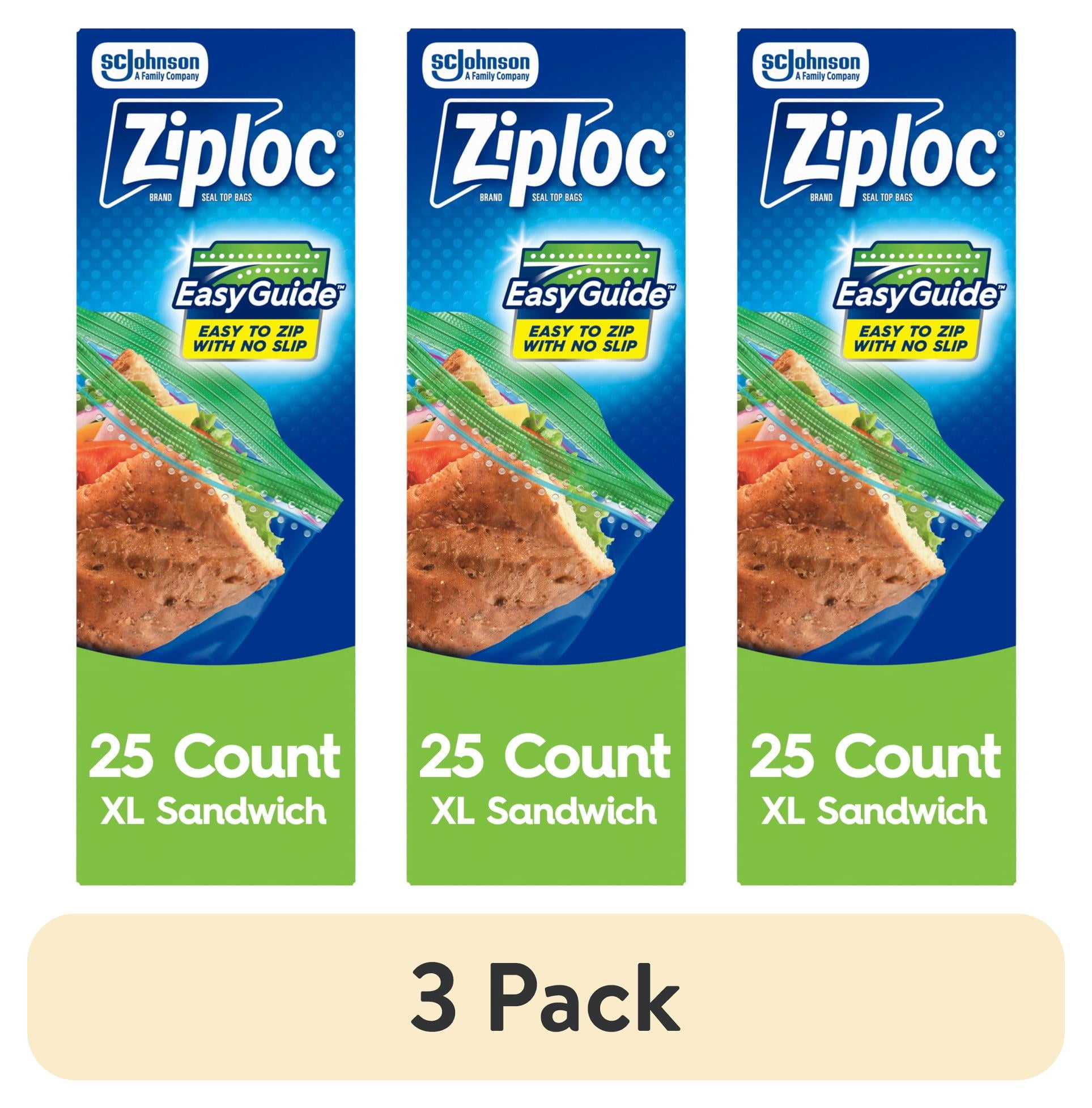 (3 pack) Ziploc® Brand XL Sandwich Bags with EasyGuide™ Texture, Grip 'n Seal Technology™, 25 ...