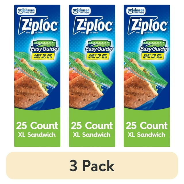 (3 pack) Ziploc® Brand XL Sandwich Bags with EasyGuide™ Texture, Grip ...
