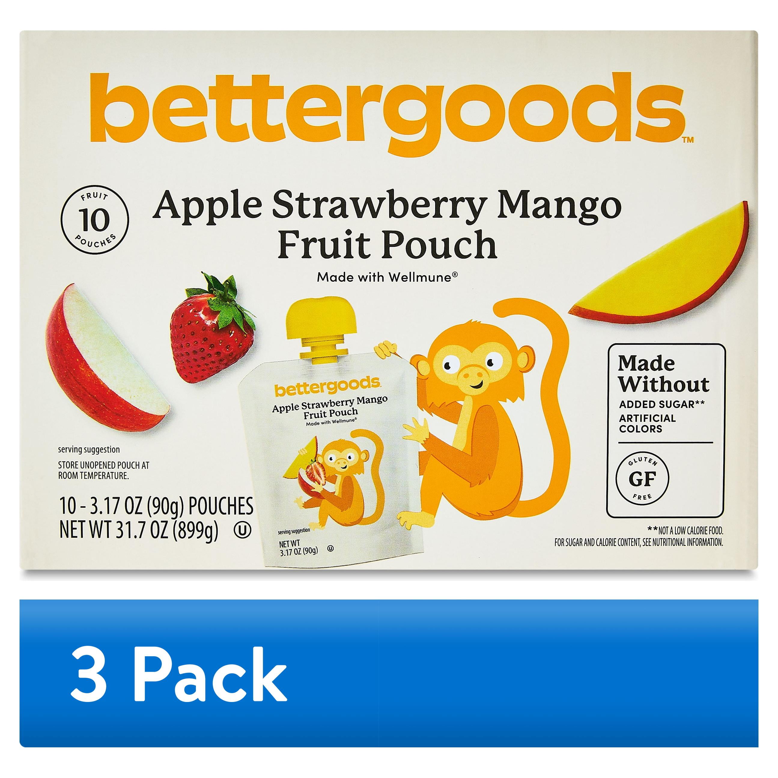 (3 pack) bettergoods Apple Strawberry Mango Fruit Pouches, 3.17 oz, 10 ...