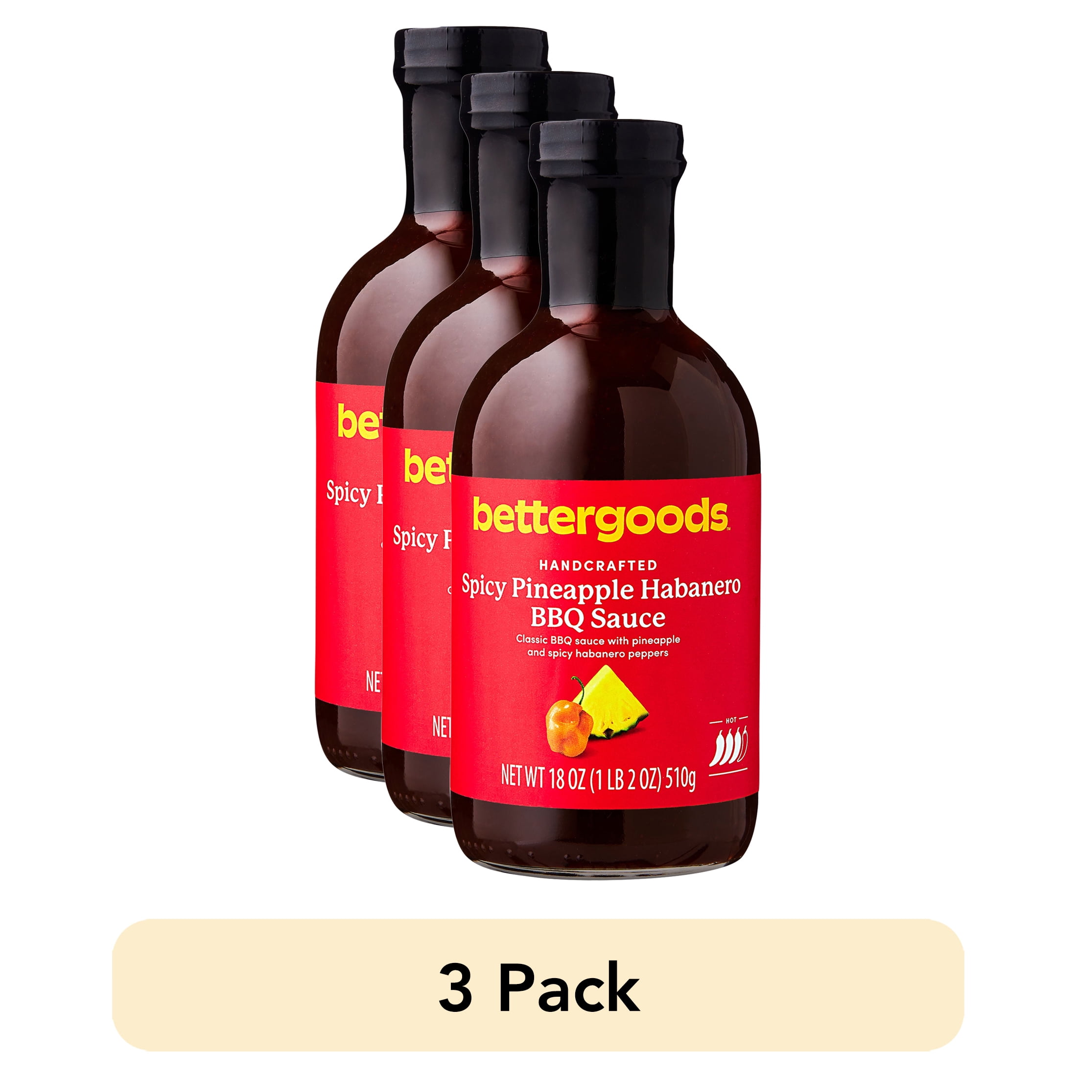 (3 pack) bettergoods Spicy Pineapple Habanero BBQ Sauce, 18 oz ...