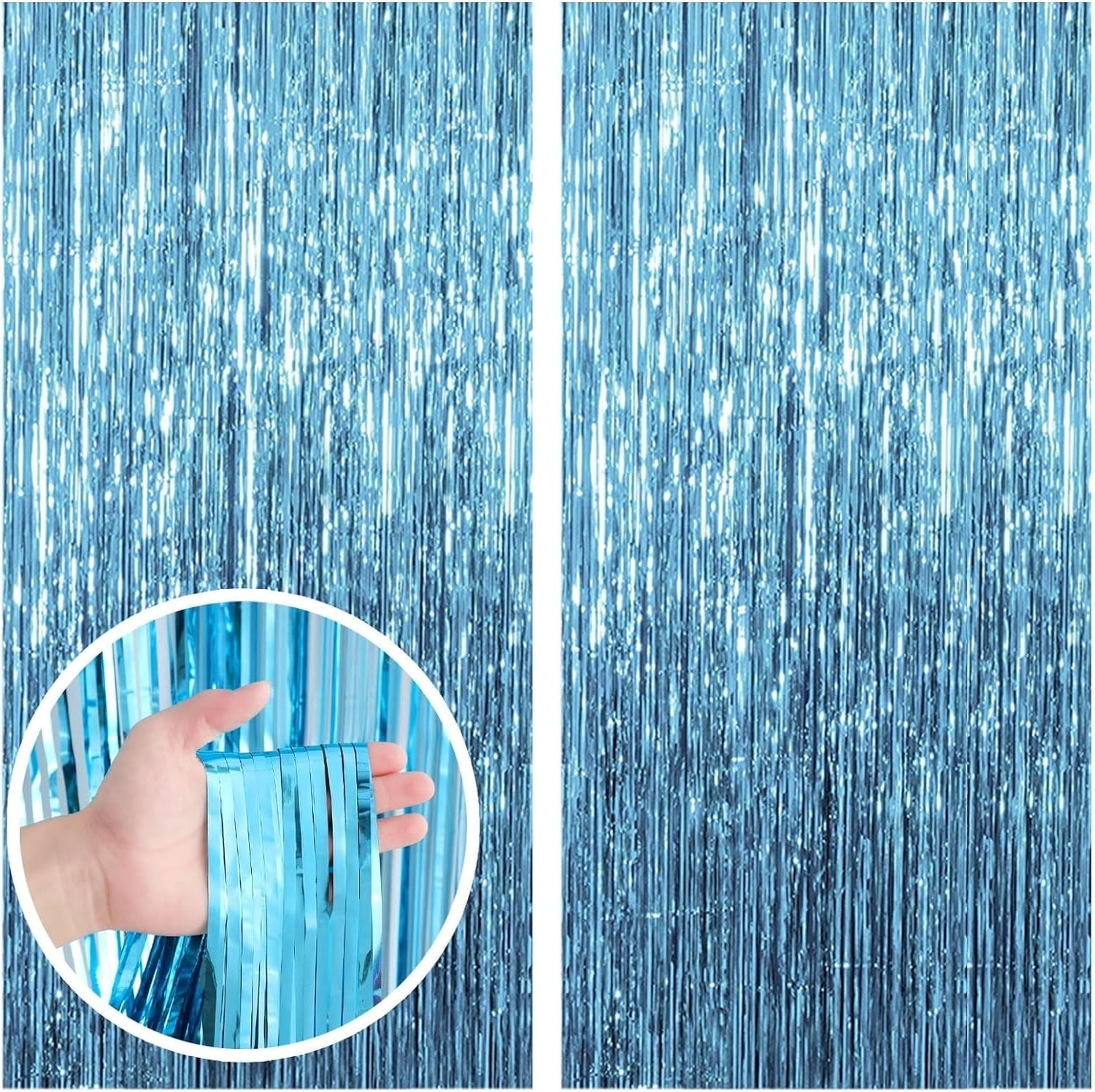 3 pack blue party streamers backdrop tinsel foil fringe curtains party ...