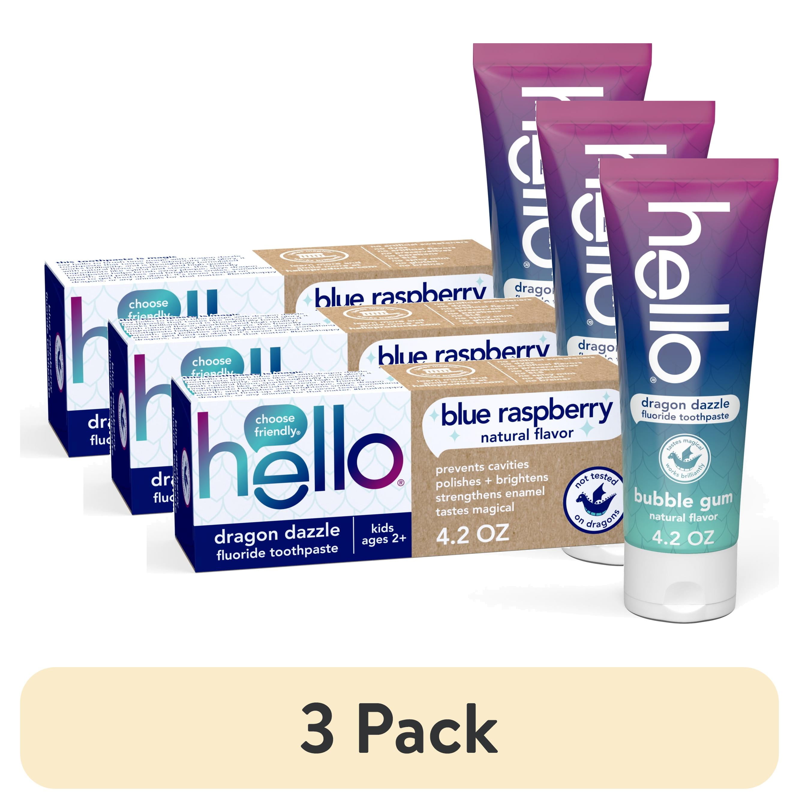 (3 pack) hello Dragon Dazzle Kids Toothpaste with Fluoride, Blue ...