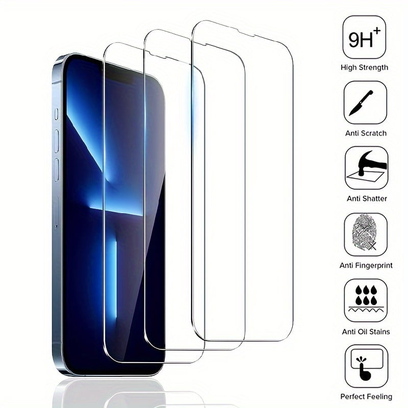 3-pack iPhone screen protector, 9H hardness tempered glass, scratch ...
