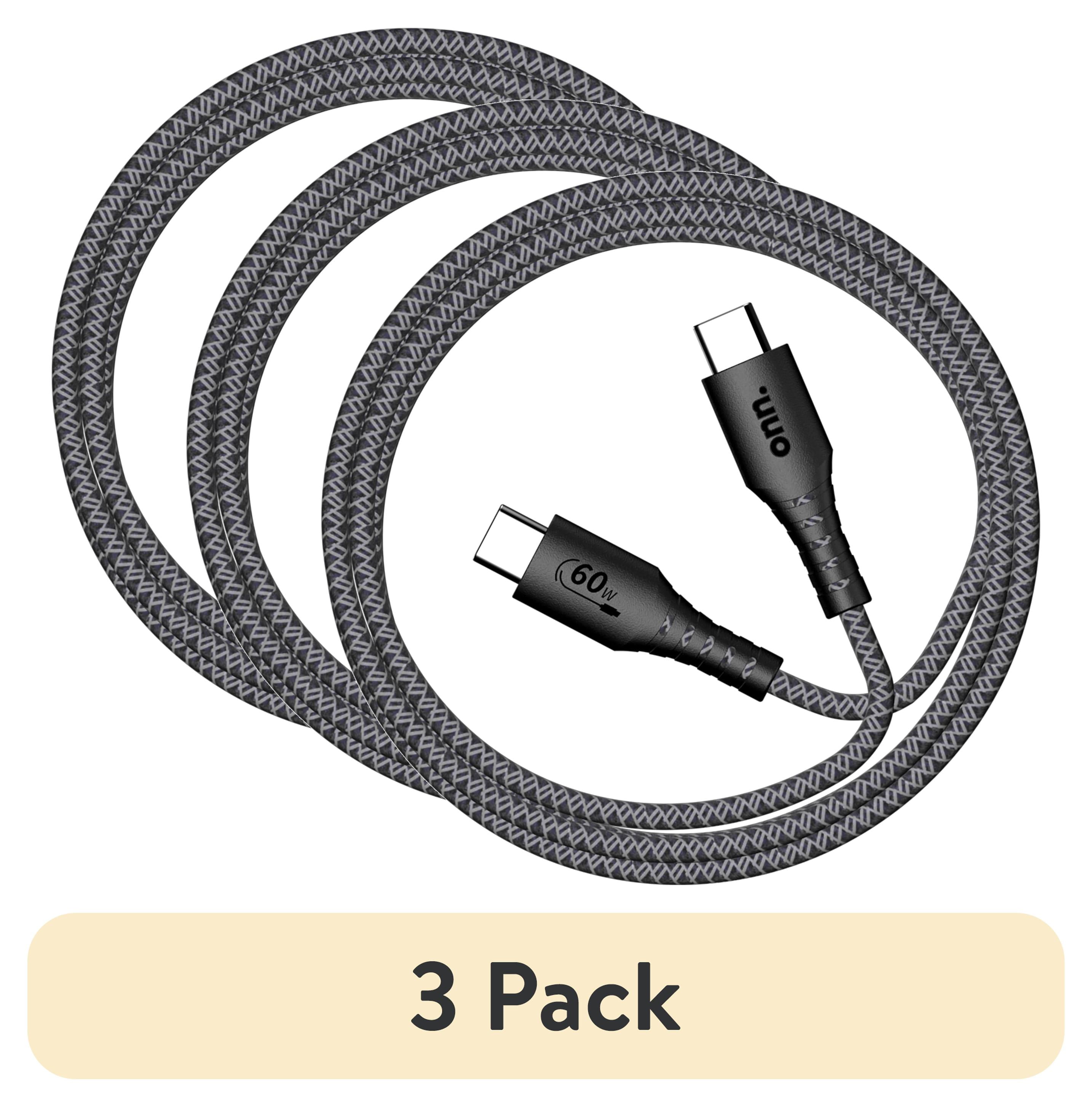 (3 pack) onn 6ft USB-C to USB-C braided charging cable, USB IF ...