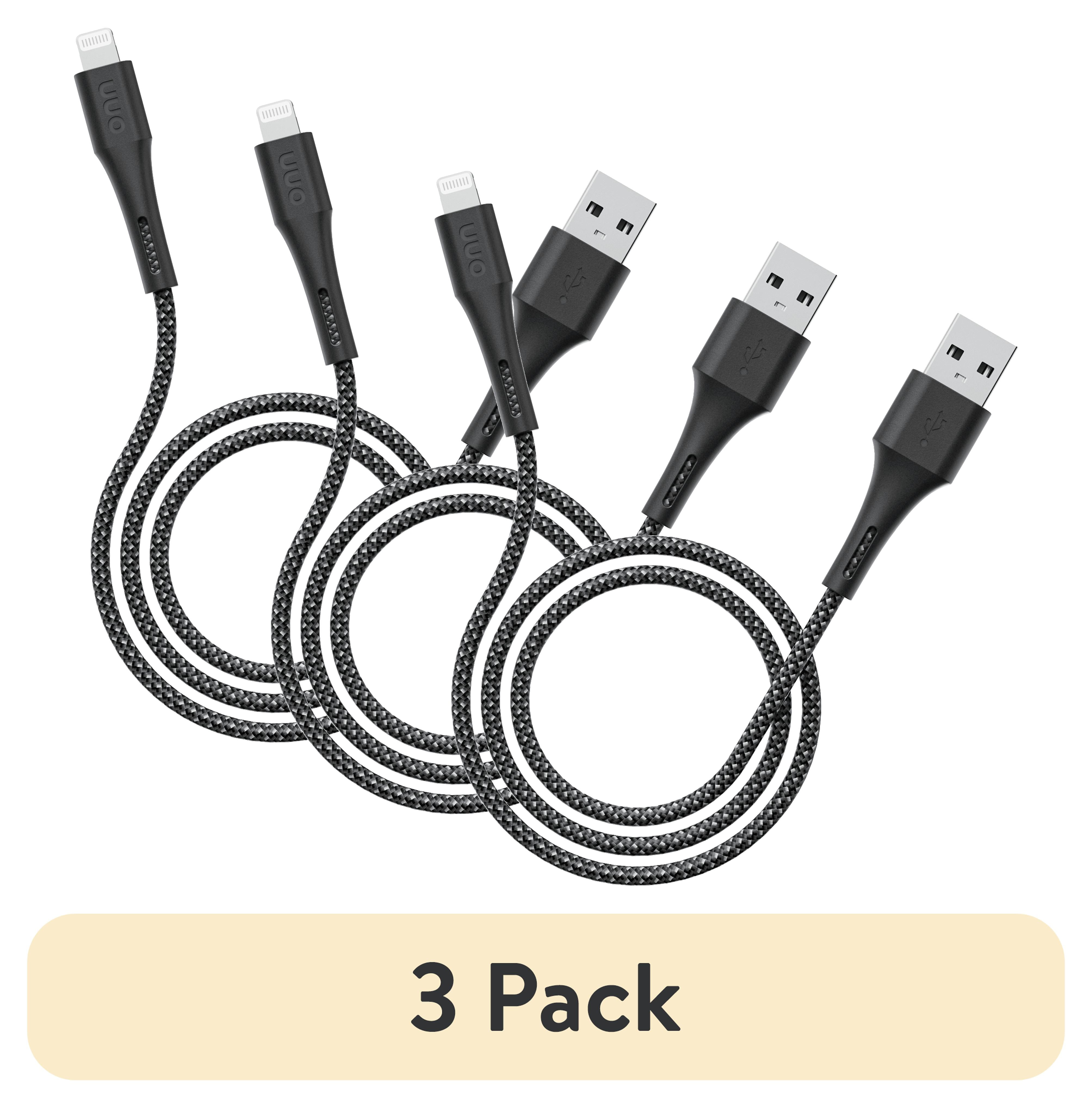 (1 pack) onn 6ft Lightning to USB-A Soft-touch Braided Charging Cable ...