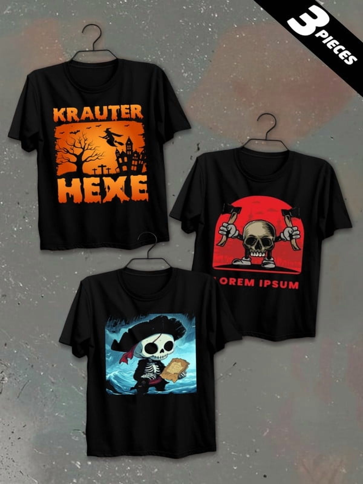 3 pack pc pieces set piece halloween comfort colors tshirtt shirts mens ...