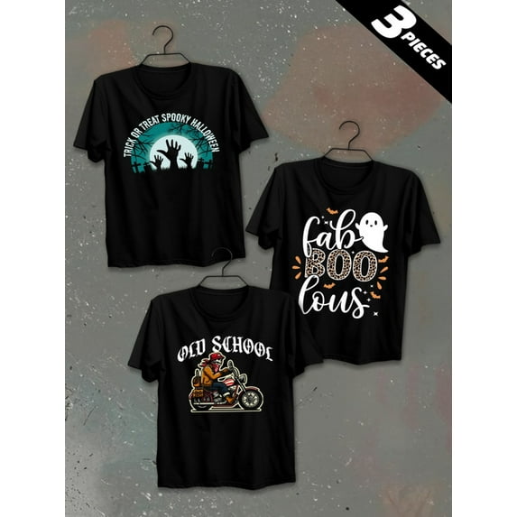 3 pack pc pieces set piece halloween graphic t shirtsplain men's 180G ...