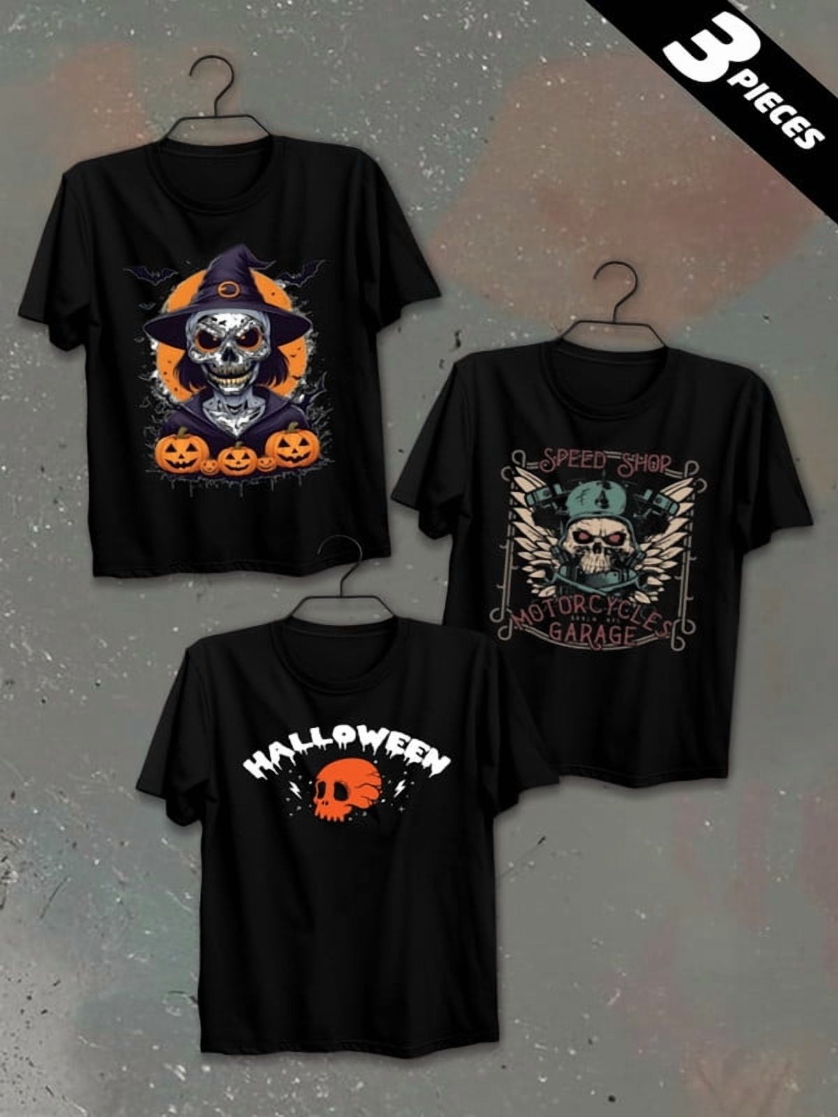 3 pack pc pieces set piece halloween t shirtt shirts men's 180G 100% ...