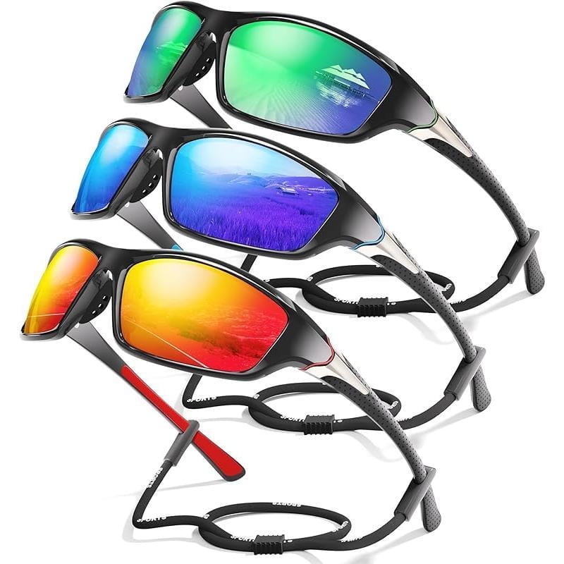 3 pack polarized sports sunglasses for men, mens sunglasses wrap around ...
