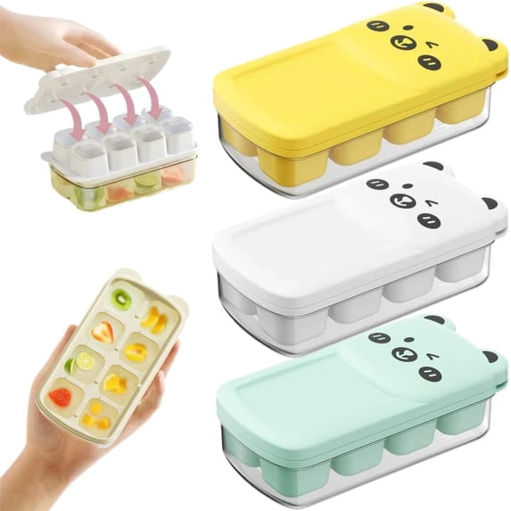 3-pack small ice cube trays with lid and bin,8 cubes each, easy release ...