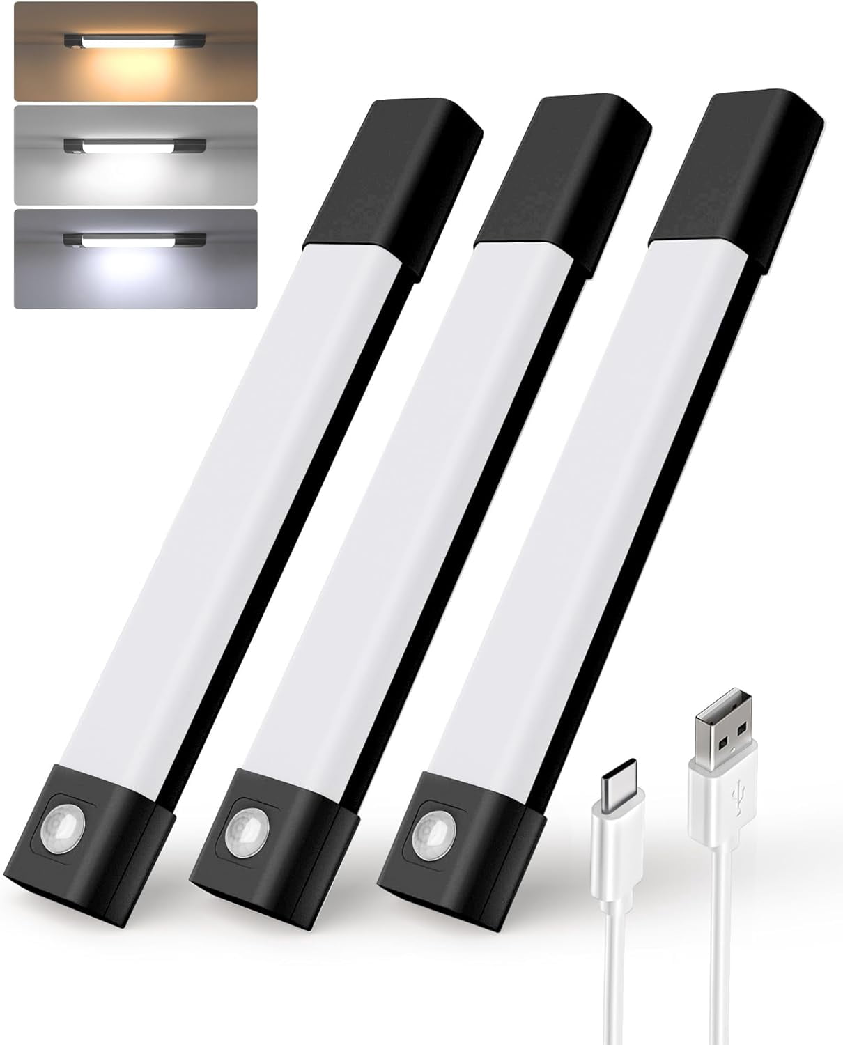 A 3-pack of smart magnetic rechargeable LED lights, wireless cabinet ...