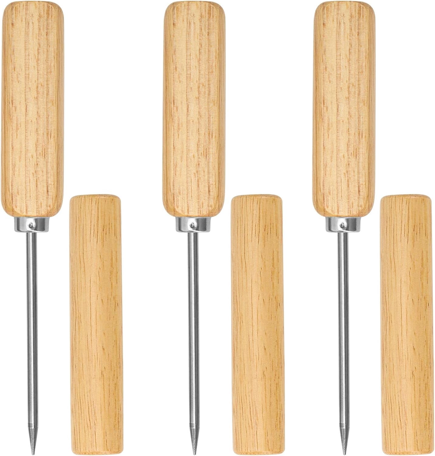 3 pack wooden ice picks with cover, pick tool for breaking ice ice ...