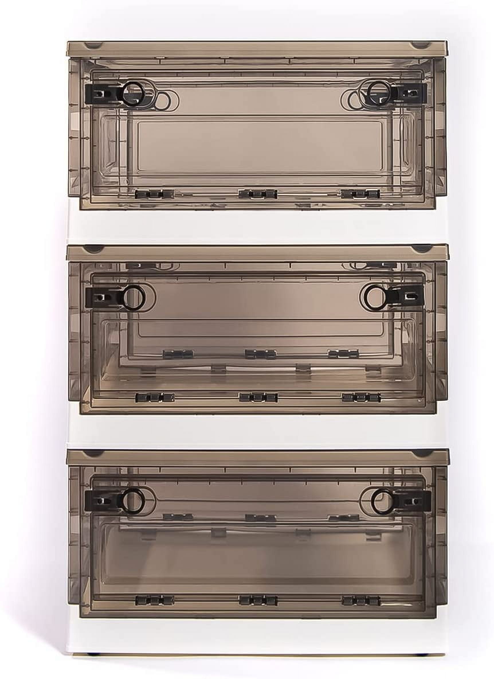 3 packs Storage Bins Side Opening, Stackable Lid Collapsible, Foldable ...