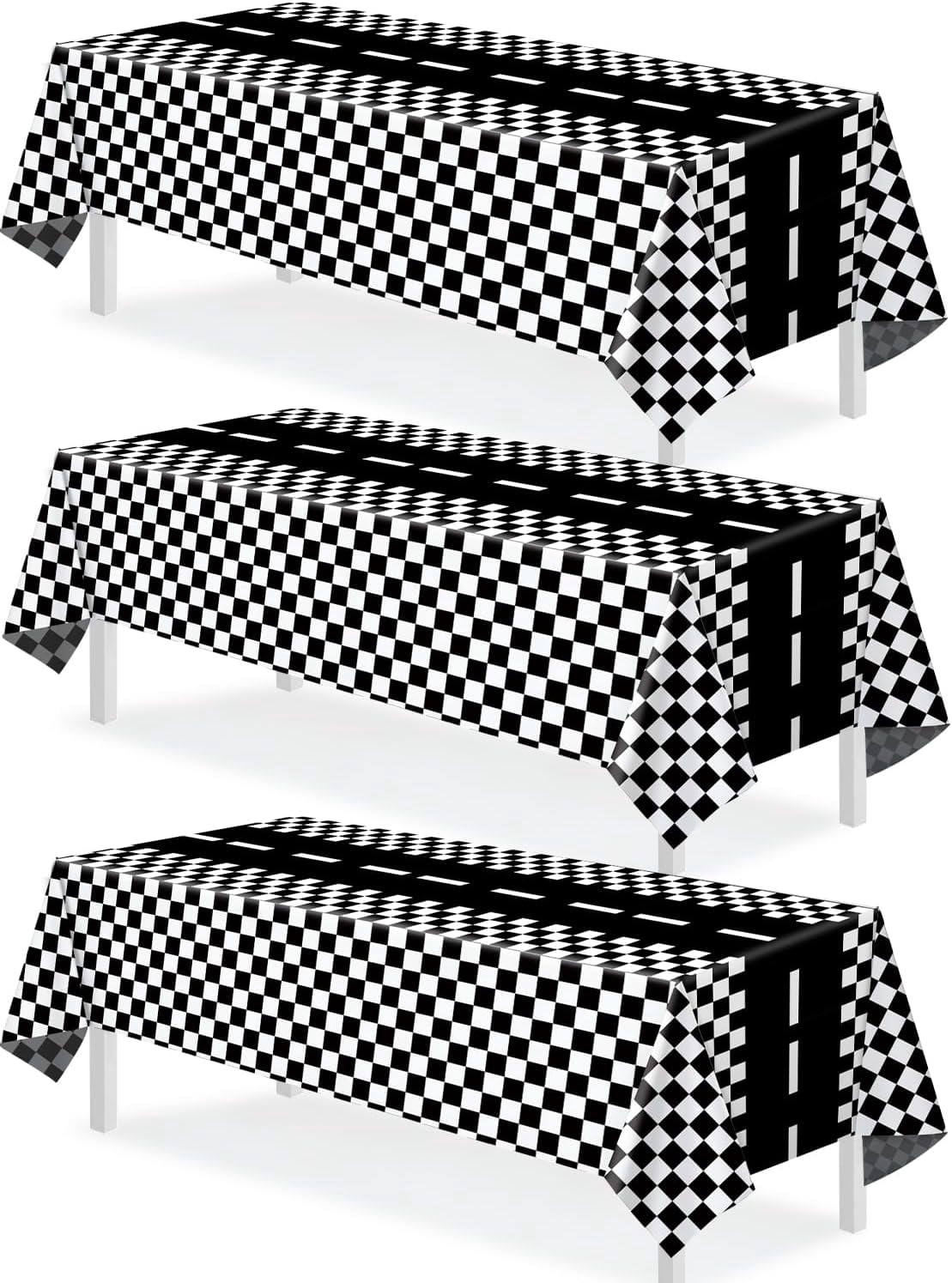 3 packs of checkered race party tablecloth black and white checkered ...