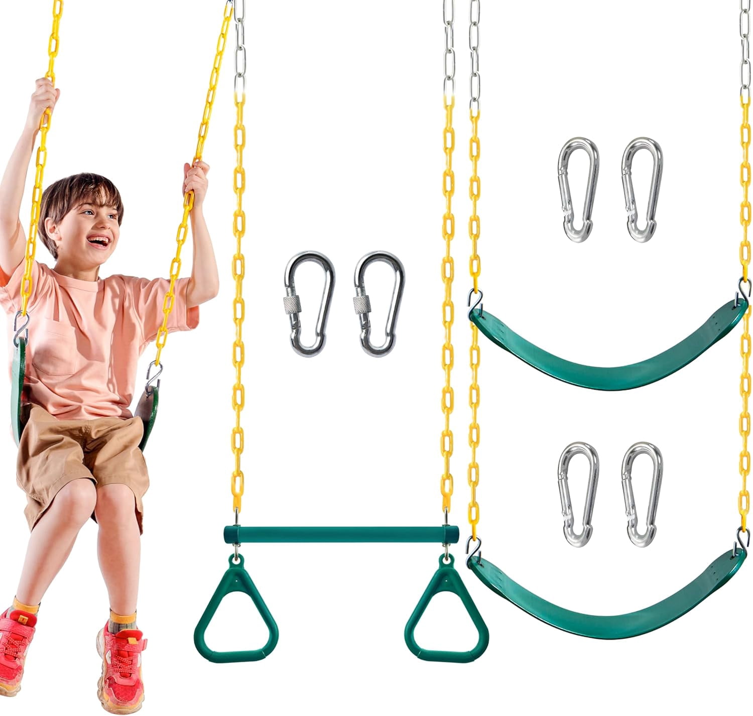 3 Pack Green Swing Seats Heavy Duty with 66" Chain, Swing Set ...