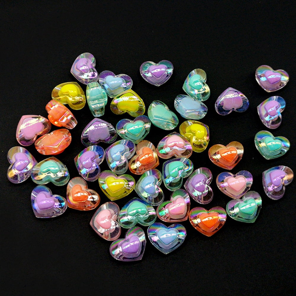 3 packs of acrylic loose Beads, Love Heart, magic color, frosted DIY ...