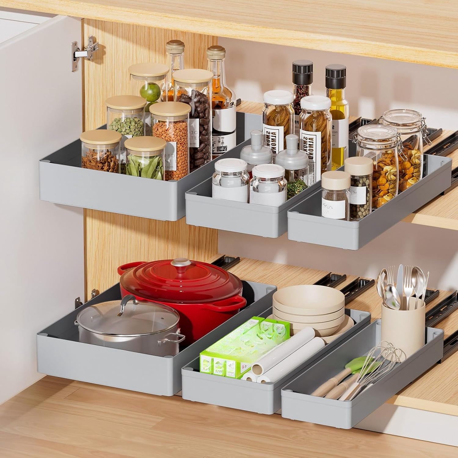 3 packs of pull-out cabinet organizer, 15.7-inch deep pull-out cabinet ...