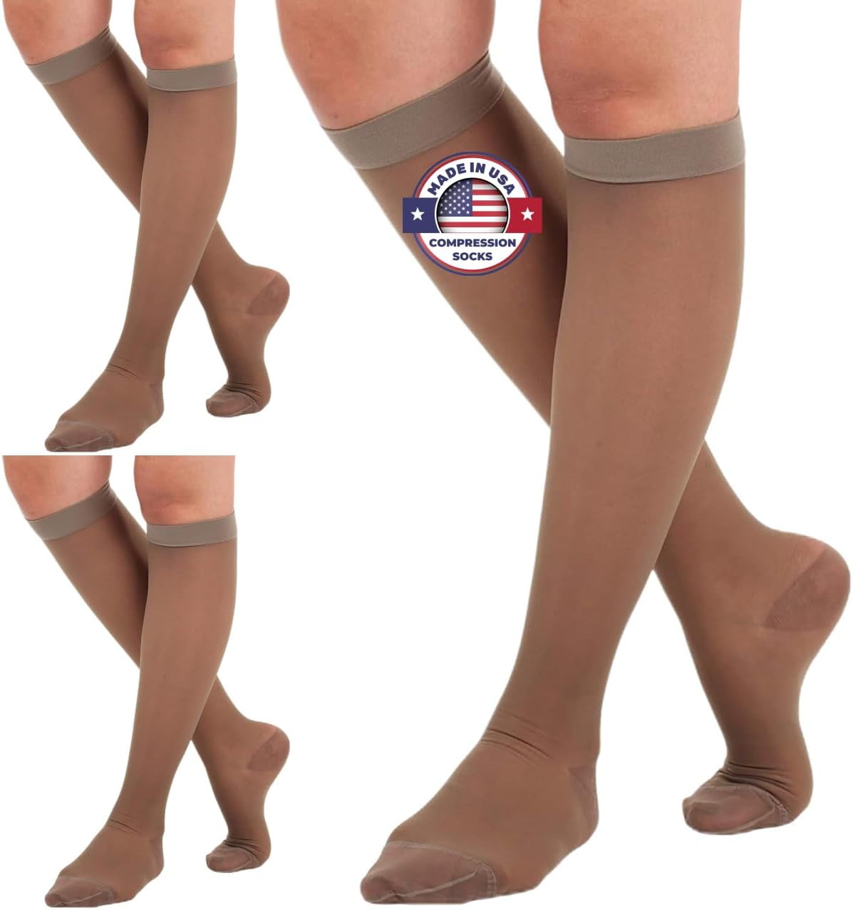 (3 pairs - closed toe) made in usa - sheer compression socks for women 15-20mmhg - compression ...