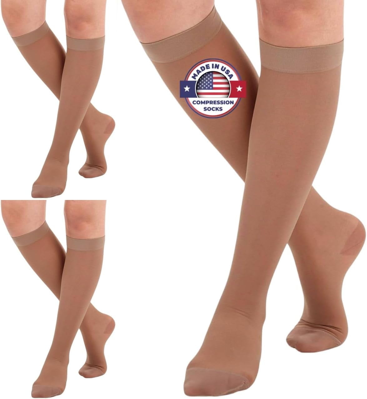 (3 pairs - closed toe) made in usa - sheer compression socks for women 15-20mmhg - compression ...