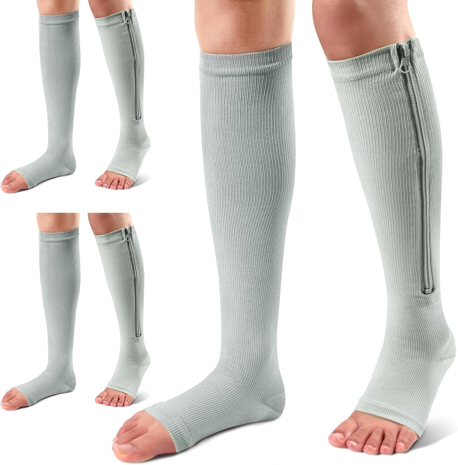 3 pairs compression socks with zipper, 15-20 mmhg medical knee high ...