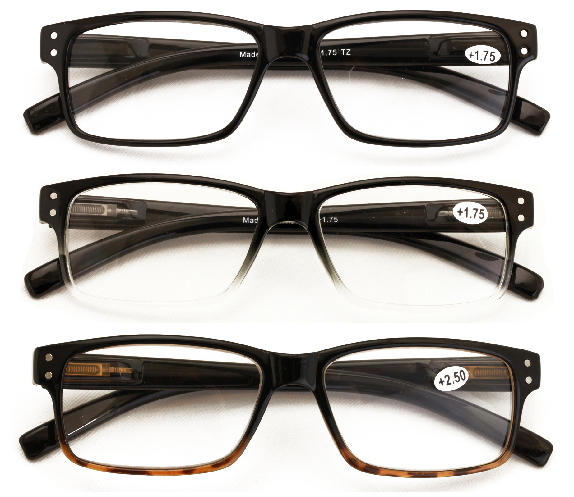 Reading Glasses +4.50 | 3 Pack of Readers for Men and Women | 3 Black ...