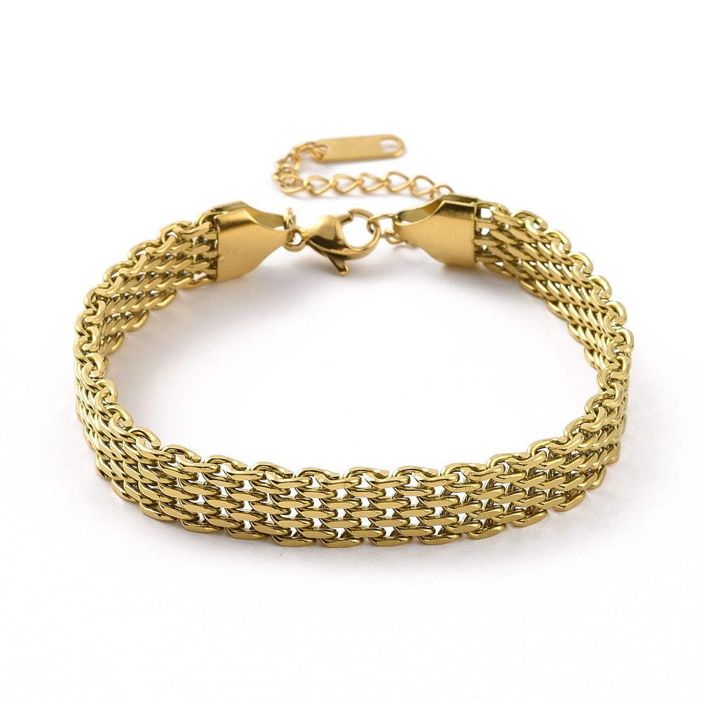 3 pc 304 Stainless Steel Mesh Chain Bracelet for Men Women Golden 6-7/8 ...