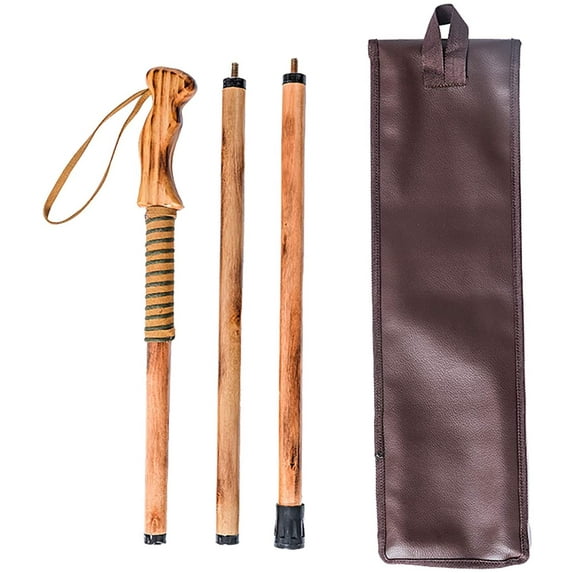 3-pc Detachable Hardwood Walking Stick Pine Handle with Compass (Nature ...