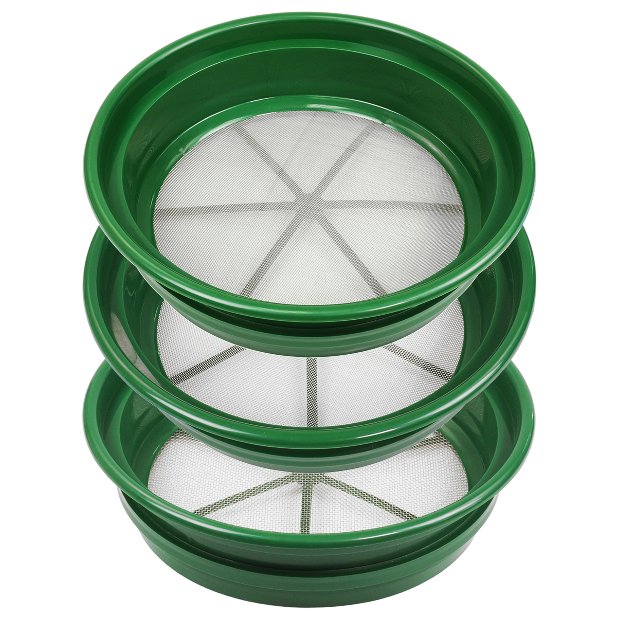 3 pc Green Plastic Gold Sifting Pan Classifier Stackable Mesh Sizes 1/ ...