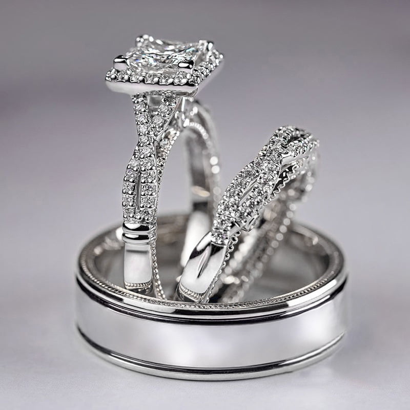 3 pc His and Her Wedding Ring Engagement rings for couples set ...