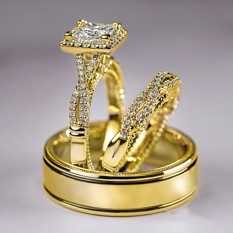 3 pc His and Her Wedding Ring Engagement rings for couples set ...