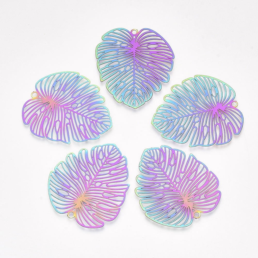 3 pc Ion Plating(IP) 201 Stainless Steel Filigree Pendants Etched Metal ...