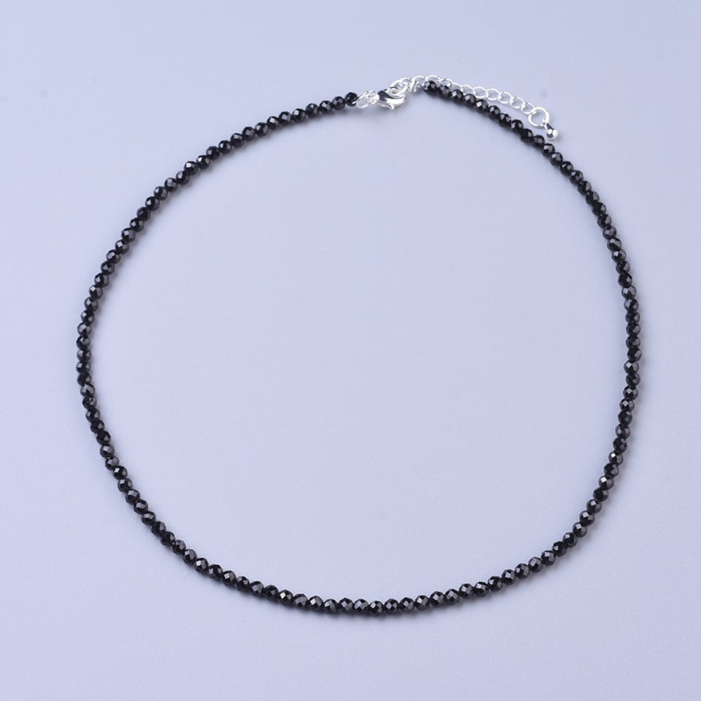3 pc Natural Black Spinel Beaded Necklaces with Brass Lobster Claw ...