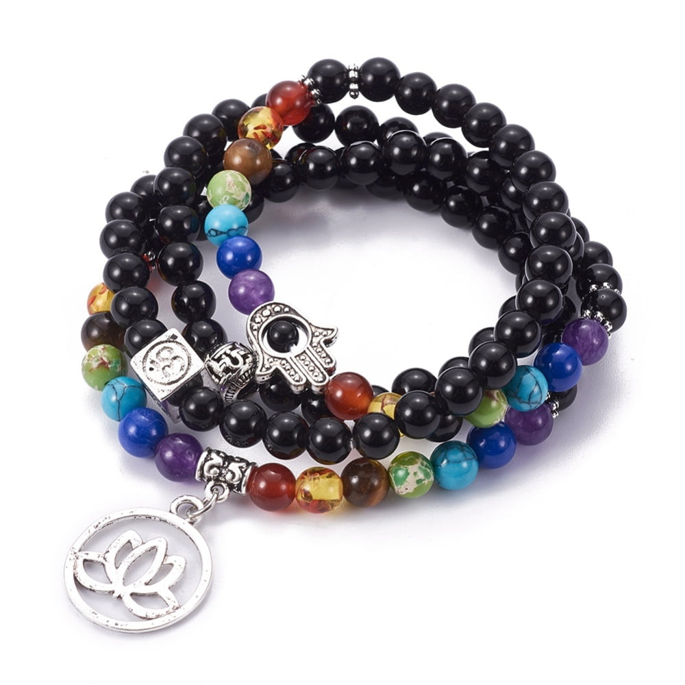 3 pc Natural Obsidian Wrap Bracelets Four Loops Stretch Style with ...