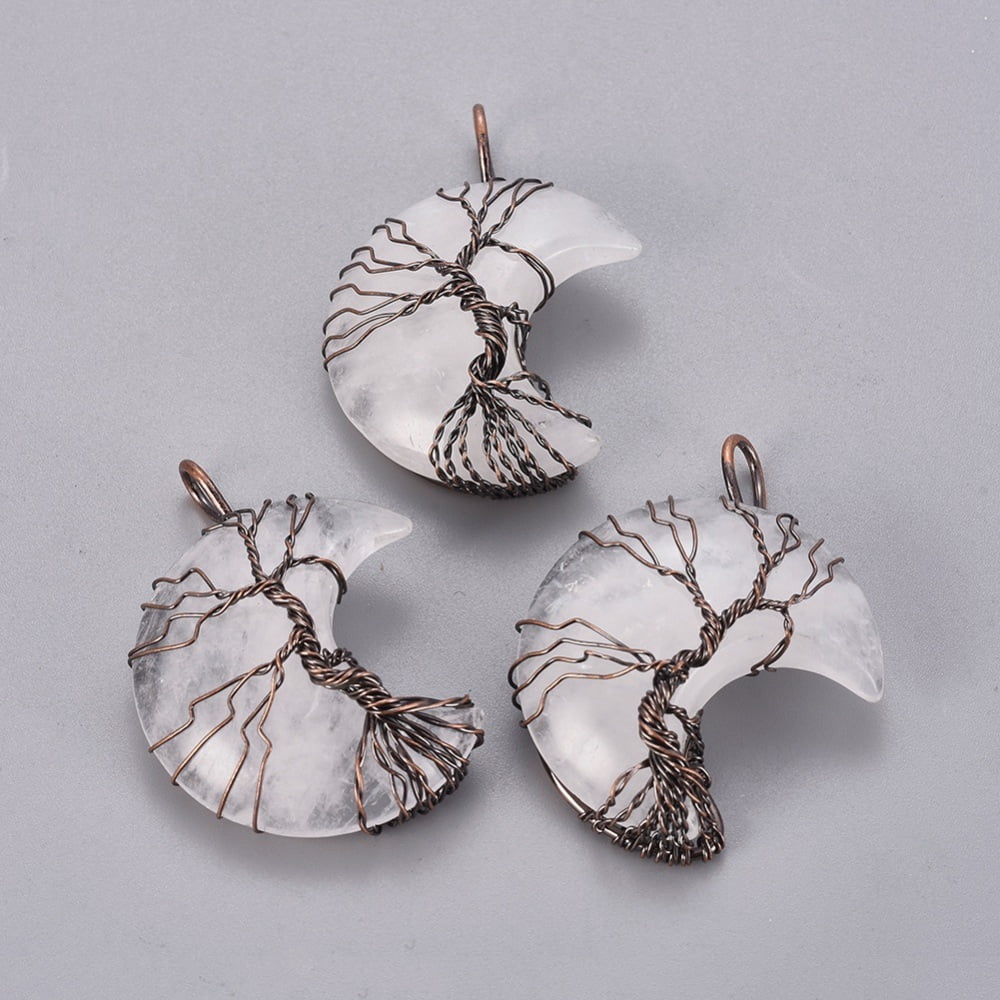 3 pc Natural Quartz Tree of Life Wire Wrapped Pendants Rock with Brass ...
