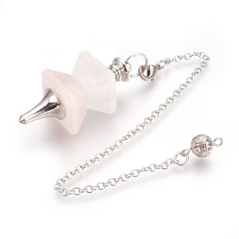 3 pc Natural Rose Quartz Dowsing Pendulums with Platinum Tone Brass ...