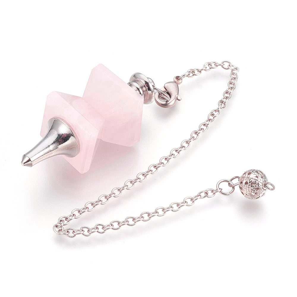3 pc Natural Rose Quartz Dowsing Pendulums with Platinum Tone Brass Findings Trapezoid 235mm ...