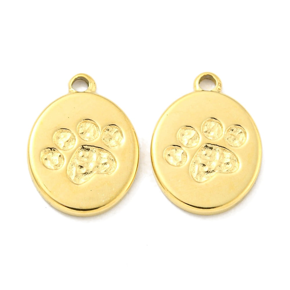 3 pc PVD Vacuum Plating 304 Stainless Steel Charms Oval with Paw Print Charms Real 18K golden ...